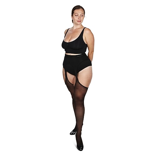 MeMoi Womens Suspender Lace Trim Plus Tights  3x-4x  Black