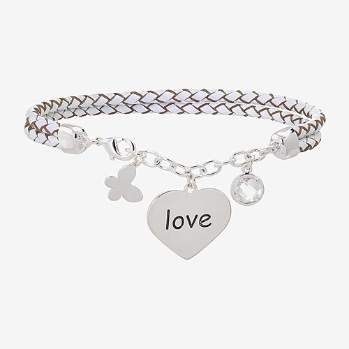 Click here for Sparkle Allure White Leather Love Womens Cubic Zir... prices