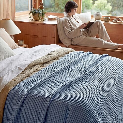 Click here for Bedsure Woven Bamboo Waffle Midweight Blanket  One... prices
