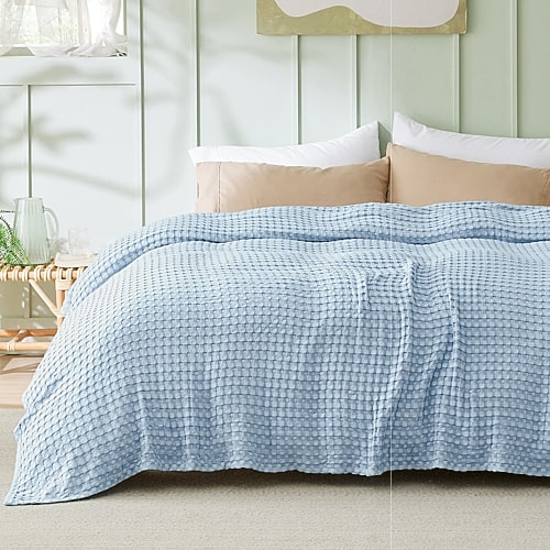 Click here for Bedsure Woven Bamboo Waffle Midweight Blanket  One... prices