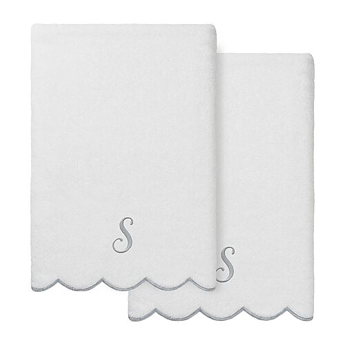 Linum Home Textiles Adornia Gray Scallop Personalized 2-pc. Quick Dry Bath Towel Set  One Size  White