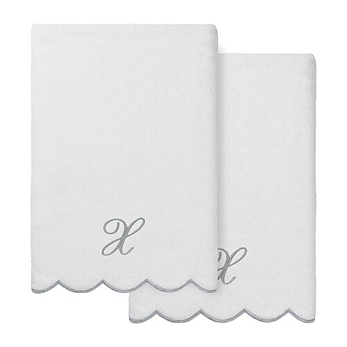Linum Home Textiles Adornia Gray Scallop Personalized 2-pc. Quick Dry Bath Towel Set  One Size  White