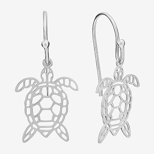 Macys Laser Cut Turtle Drop Earrings - Silver