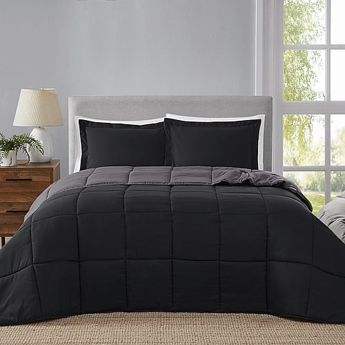Truly Soft Everyday Reversible 3-Pc. Comforter Set  Full/Queen - Black  Dark Gray