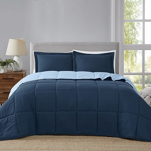 Truly Soft Everyday Reversible 3-Pc. Comforter Set  Full/Queen - Dark Blue  Sky Blue