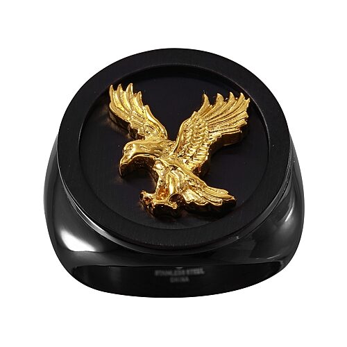 Click here for Mens Black and Gold IP Stainless Steel Eagle Ring... prices