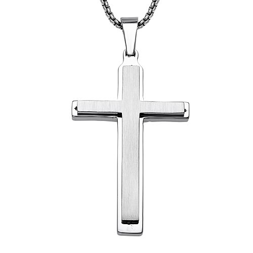 Click here for Mens Stainless Steel Double Layer Cross Pendant Ne... prices