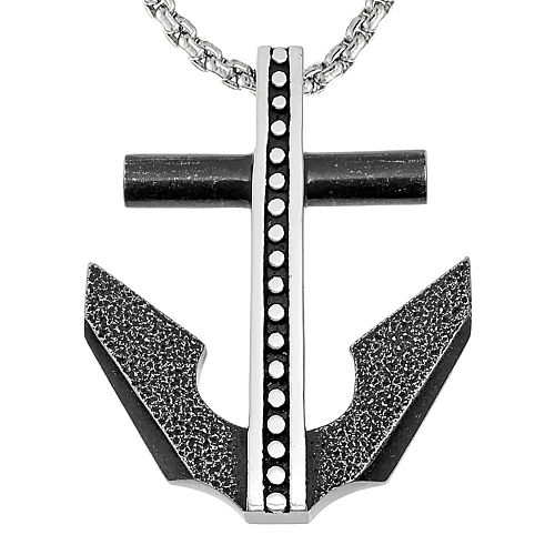 Click here for Mens Black IP Stainless Steel Anchor Pendant Neckl... prices