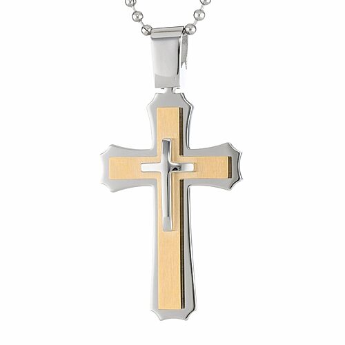 Click here for Mens Two-Tone Stainless Steel Triple Layer Cross P... prices
