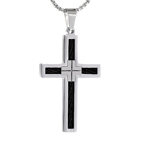 Click here for Mens Two-Tone Stainless Steel Cross Pendant Neckla... prices