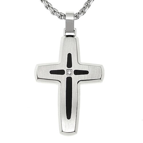 Click here for Mens Diamond Accent Stainless Steel Cross Pendant... prices