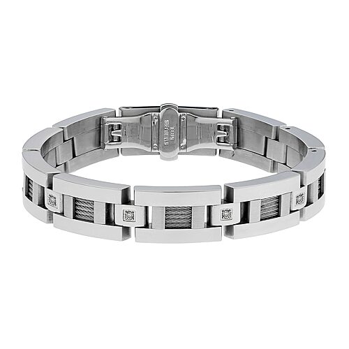 Click here for Mens 1/10 CT. T.W. Diamond Stainless Steel Link Br... prices