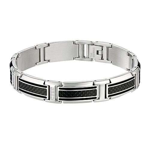 Click here for Mens 1/10 CT. T.W. Diamond Stainless Steel and Car... prices