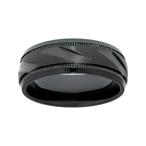 Click here for Mens Black Zirconium Band Ring with Ribbed Texture... prices