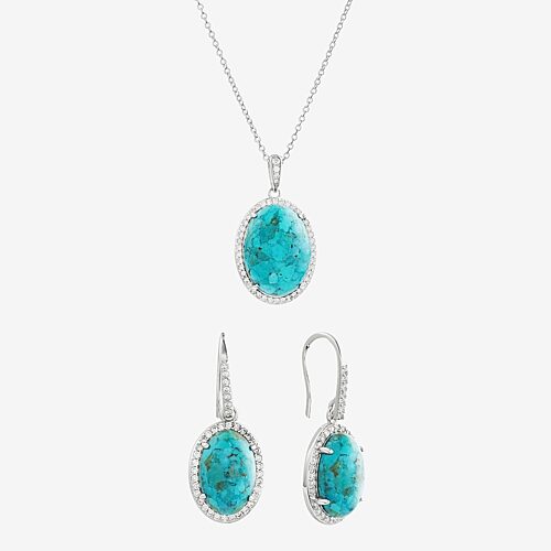 Click here for Womens Enhanced Blue Turquoise Sterling Silver Ova... prices