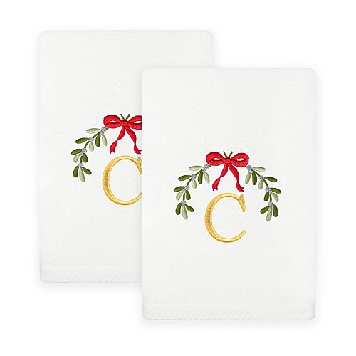 Linum Home Textiles Mistletoe Monogram 2-pc. Hand Towel  One Size  White
