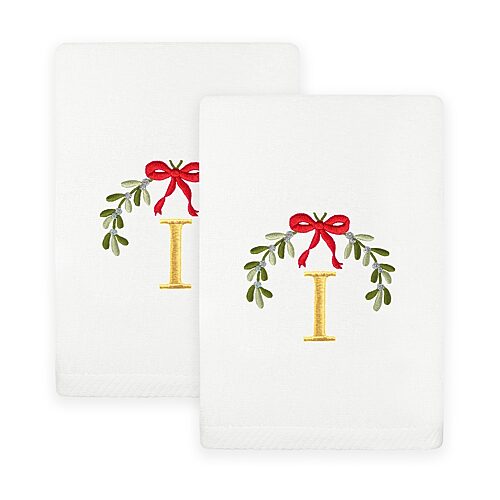 Click here for Linum Home Christmas Mistletoe Monogram White Embr... prices