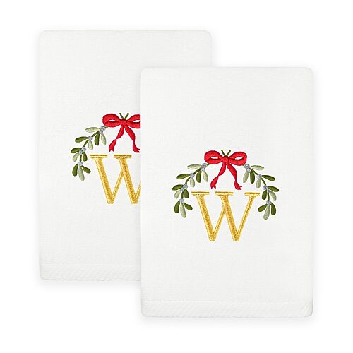 Click here for Linum Home Christmas Mistletoe Monogram White Embr... prices