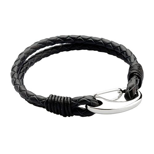 Click here for Mens Braided Black Leather with Stainless Steel Br... prices