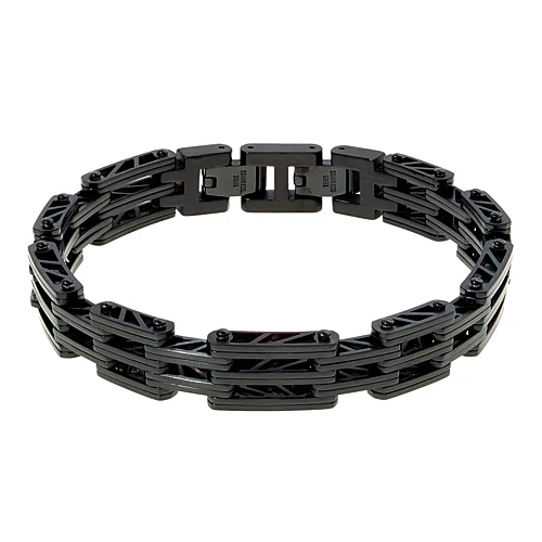 Click here for Mens Black IP Stainless Steel Bridge Bracelet with... prices