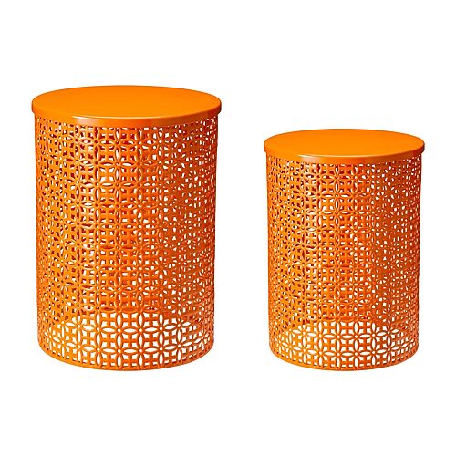 Glitzhome Multi-Functional Metal Garden Stool or Plant Stand or Accent Table  Set of 2 - Orange