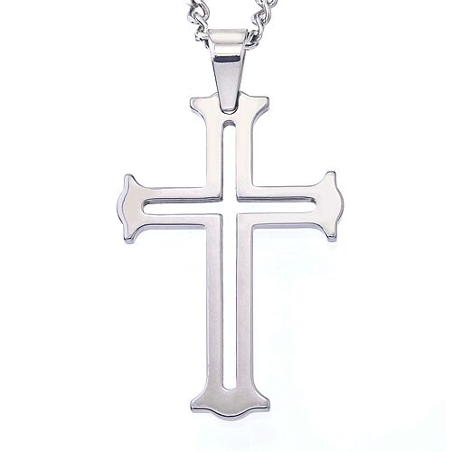 Click here for Mens Tungsten Cutout Cross Pendant Necklace  One S... prices