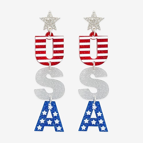 Click here for Mixit Patriotic Usa Flag Womens Star Drop Earrings... prices