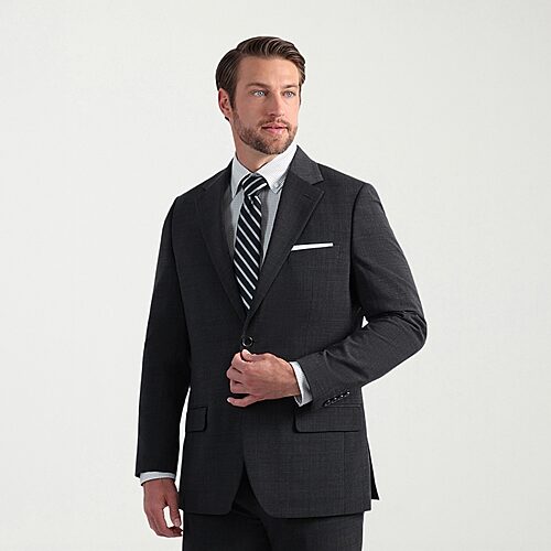 Haggar JMH Tailored Wool Windowpane Mens Stretch Fabric Modern Fit Suit Jacket  44 Short  Black