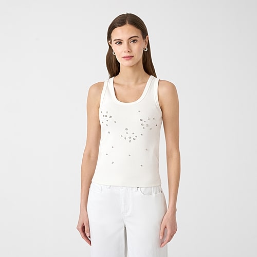 Click here for RM Rebecca Minkoff Womens Round Neck Studded Tank... prices
