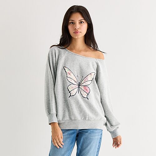 Click here for Arizona Womens Juniors Asymmetrical Neck Long Slee... prices