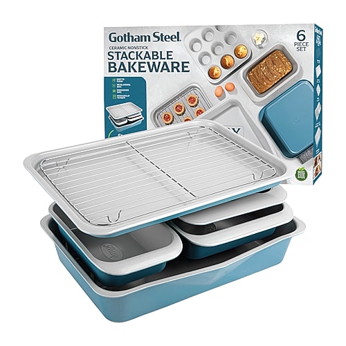 6-Piece Nonstick Stackable Nesting Bakeware Set - Dark teal