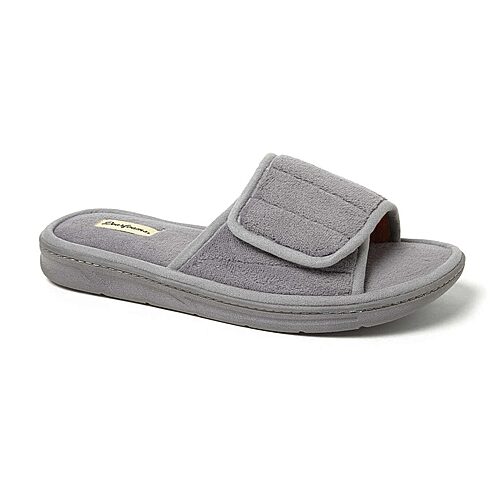 Dearfoams Mens Collin Terry Adjustable Shower Slide House Slipper - Medium grey