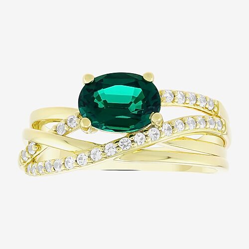 Click here for Womens Lab Created Green Emerald 14K Gold Over Sil... prices