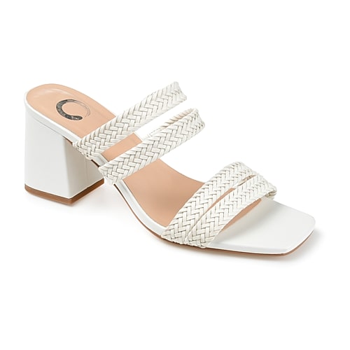 Journee Collection Womens Natia Woven Block Heel Sandals - White