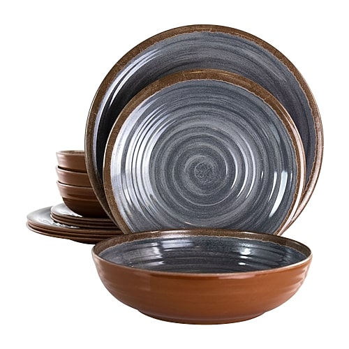 Click here for Elama Stone Oak 12 Piece Lightweight Melamine Dinn... prices