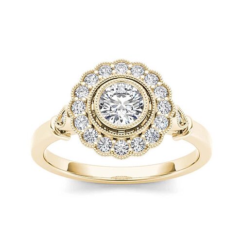 Click here for 1/2 CT.T.W. Natural Diamond Flower Halo 10K Yellow... prices