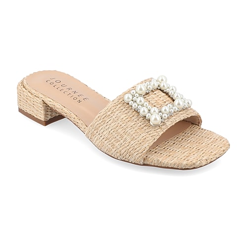 Journee Collection Womens Justina Ornamented Raffia Slide Sandals - Natural