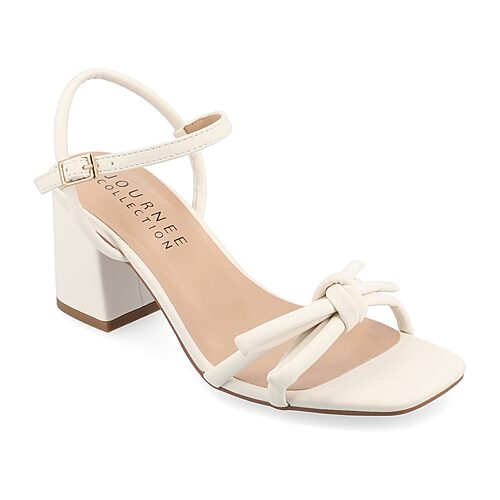 Journee Collection Womens Meryl Bow Block Heel Dress Sandals - Bone