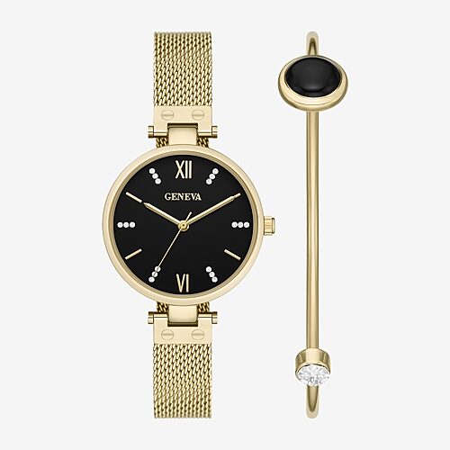 Click here for Geneva Womens Crystal Accent Gold Tone Stainless S... prices