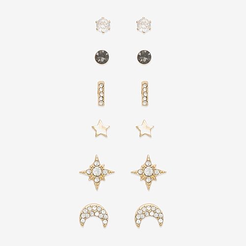 Click here for Mixit Stud Womens Cubic Zirconia Moon Star 6 Pair... prices
