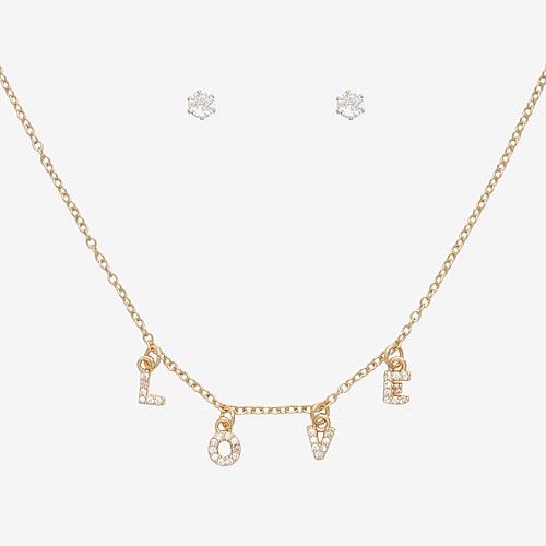 Click here for Mixit Love Charm Necklace & Stud Earring Womens Cu... prices