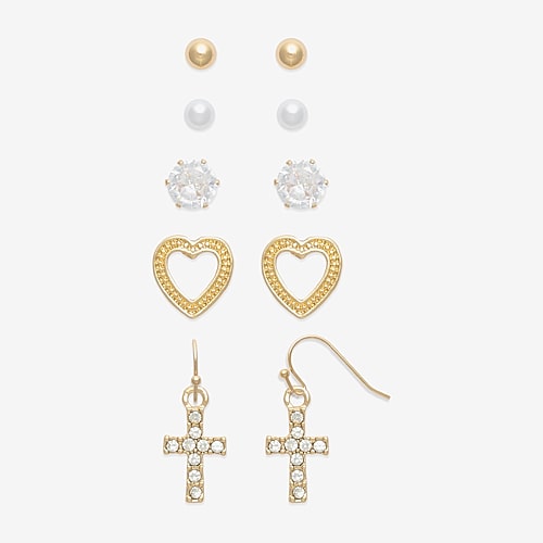 Click here for Mixit Stud Womens Cubic Zirconia Cross Heart 5 Pai... prices