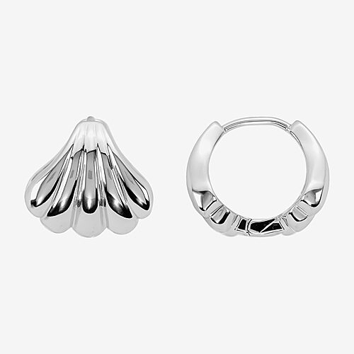 Click here for Silver Reflections Shell Womens 13.2mm Hoop Earrin... prices
