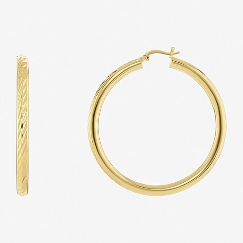 Silver Reflections Tube Diamond Cut Womens 14K Gold Over Brass 50mm Hoop Earrings  One Size