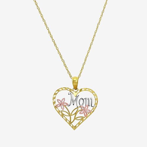 Click here for Mom Womens 10K Tri-Color Gold Heart 18 Inch Pendan... prices