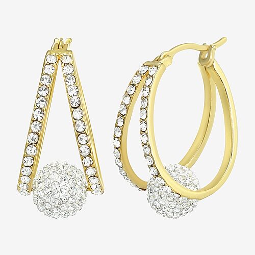 Click here for Womens Crystal 24K Gold Over Silver 18.3mm Round H... prices