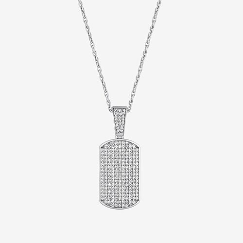 Click here for Mens White Cubic Zirconia Sterling Silver Dog Tag... prices