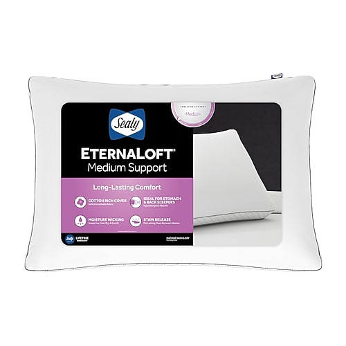 Sealy EternaLoft Medium Support Pillow  One Size  White