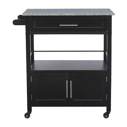 Granite-Top Kitchen Cart  One Size  Black