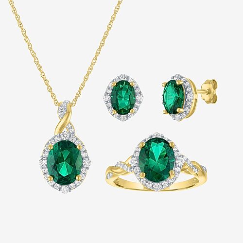Click here for Womens Simulated Green Emerald 14K Gold Over Silve... prices